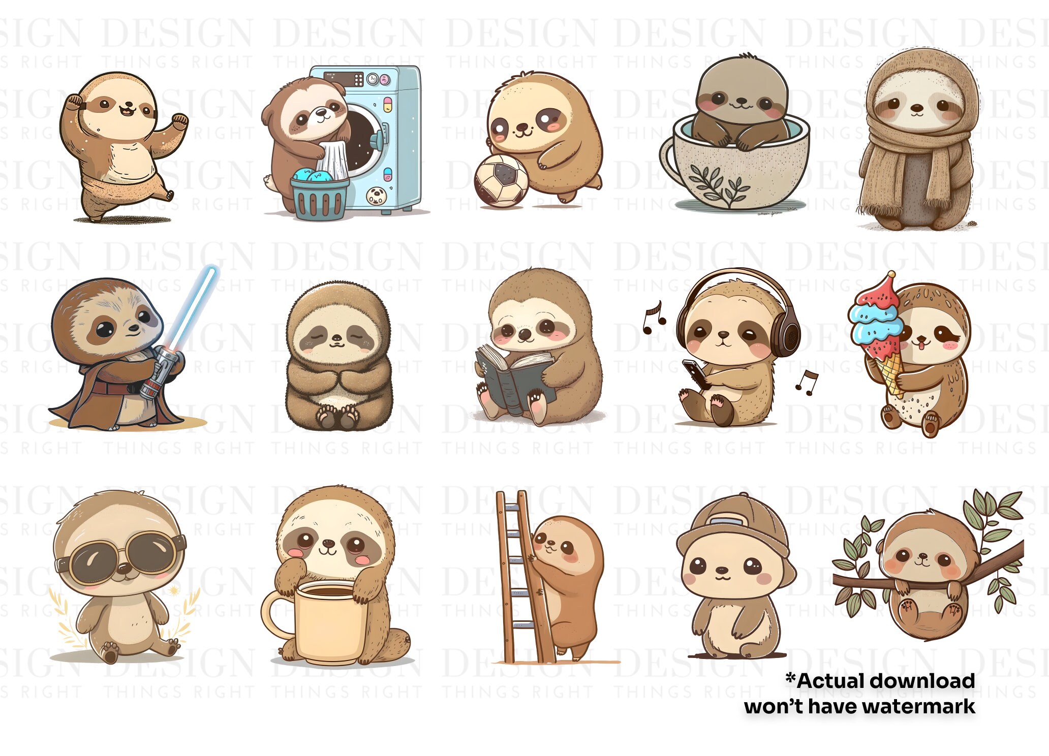 Cute Sloth Clipart Stickers Kawaii Digital Stickers - Etsy