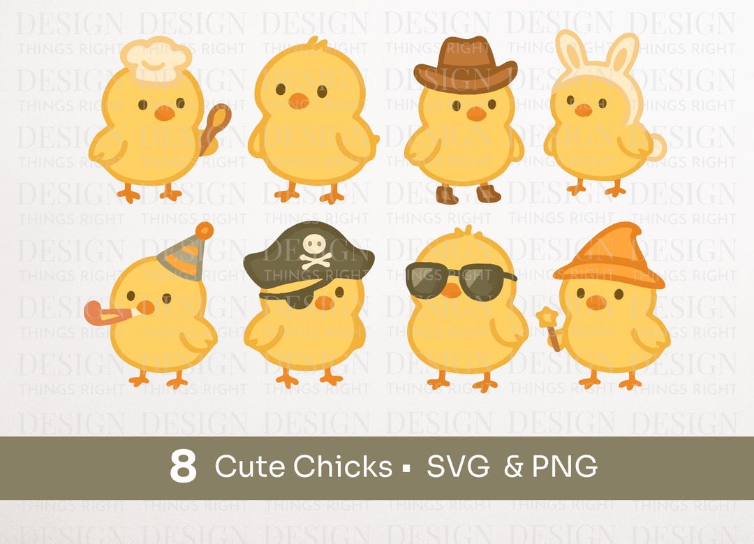 Cute Easter Chicks SVG Bundle – Funny Dressed-up Chick Clipart – 8 PNG ...