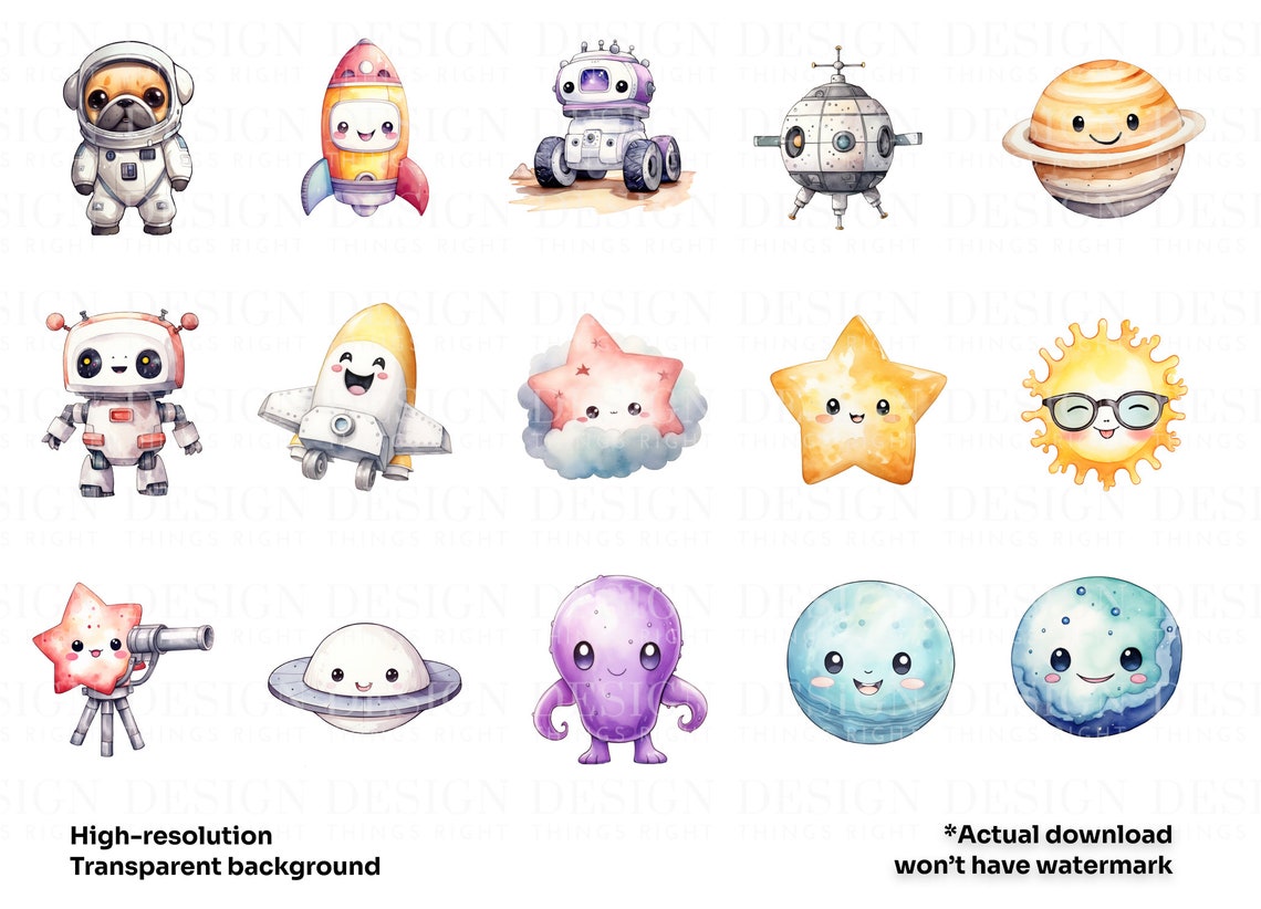 Cute Space Clipart Stickers | Kawaii Digital Stickers | Scrapbooking ...