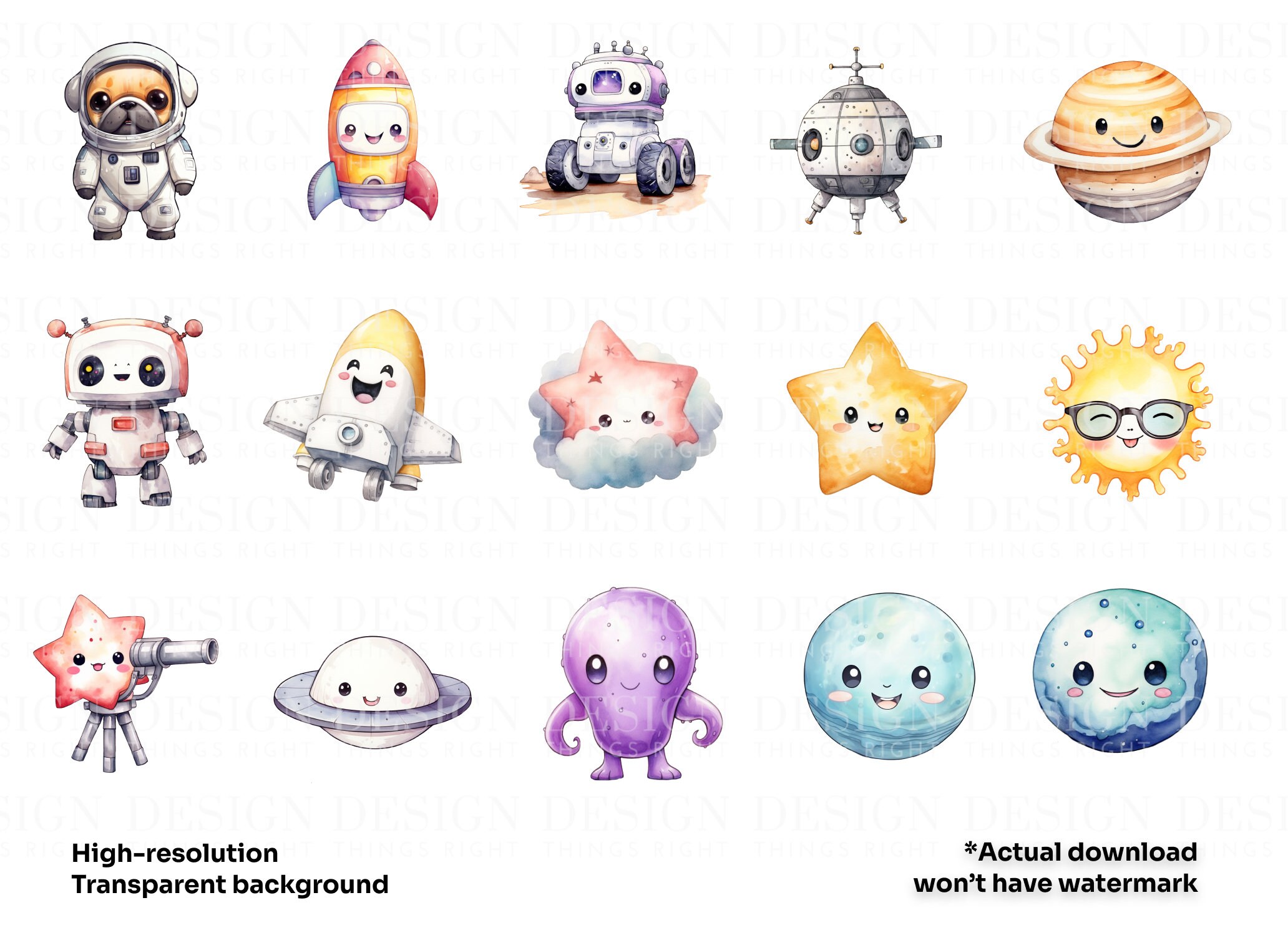 Cute Space Clipart Stickers | Kawaii Digital Stickers | Scrapbooking ...