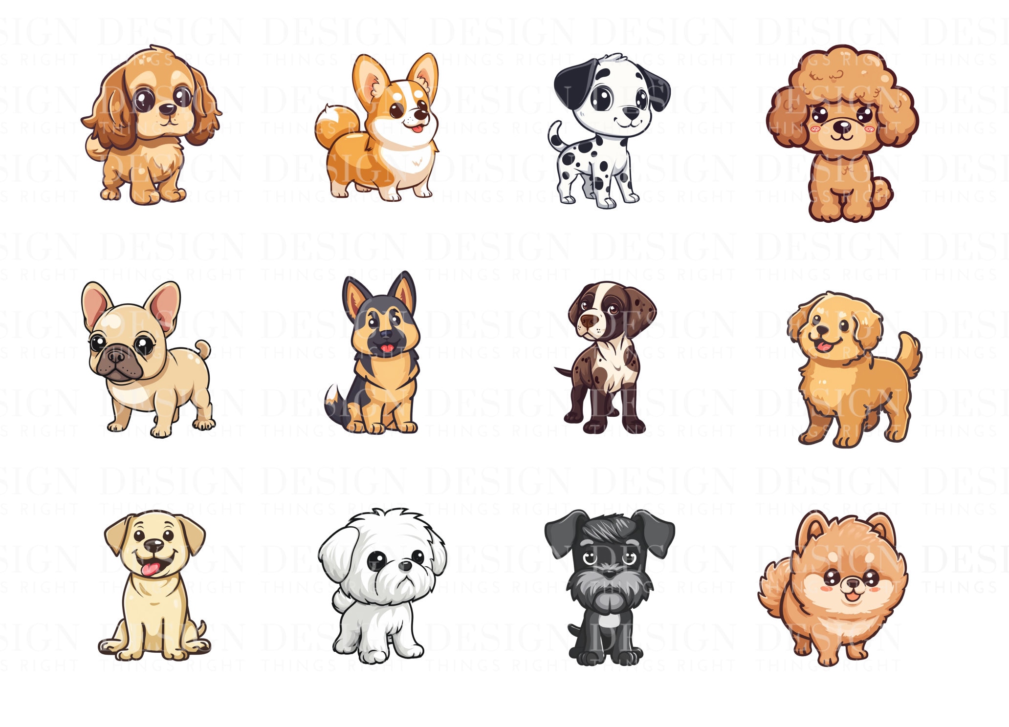 Cute Dog Breeds Clipart Stickers Kawaii Digital Stickers Scrapbooking ...
