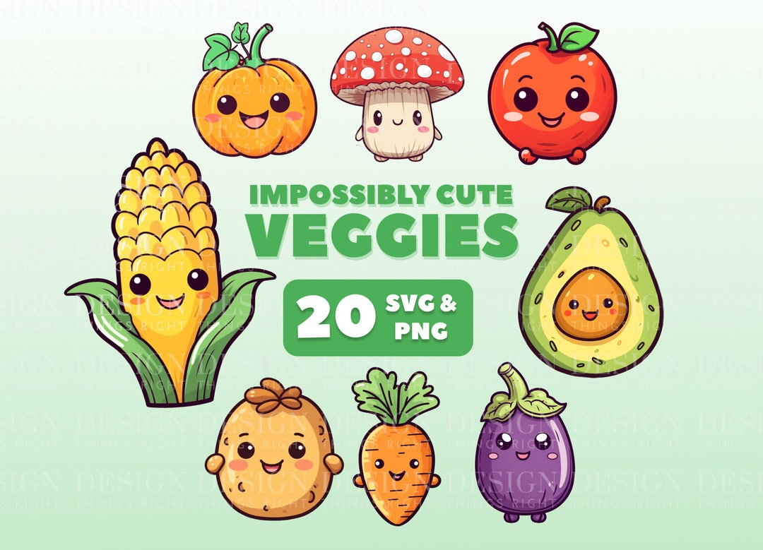 Cute Vegetable Clipart Stickers Kawaii Digital Stickers - Etsy