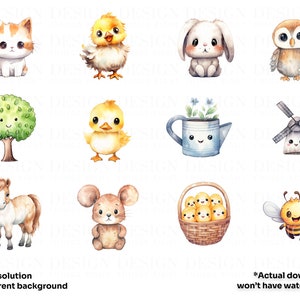 Cute Farm Clipart PNG SVG | Watercolour Farm Animals | Scrapbooking ...