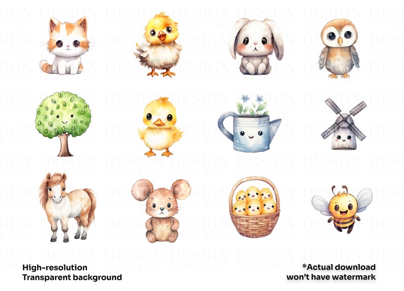 Cute Farm Clipart PNG SVG | Watercolour Farm Animals | Scrapbooking ...