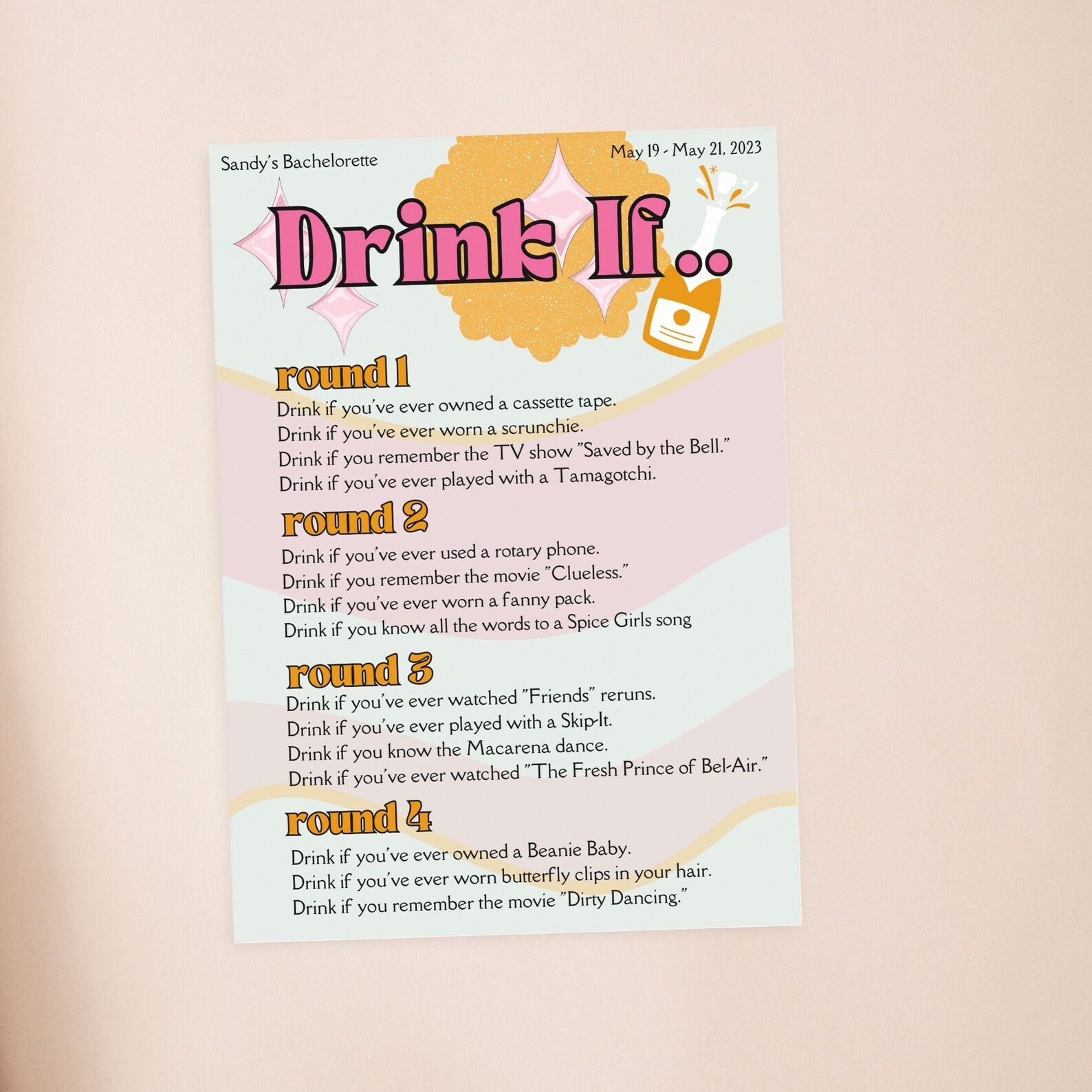 Retro Bachelorette Drink If Party Game Template Drink If - Etsy