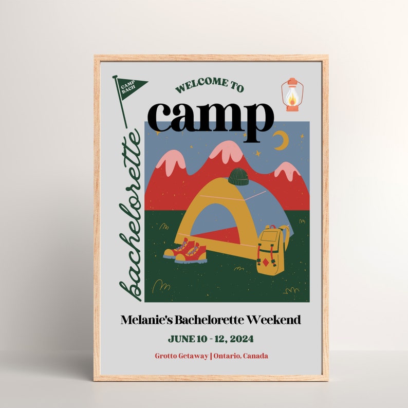 Camp Bachelorette Welcome Sign With Editable Itinerary Template ...