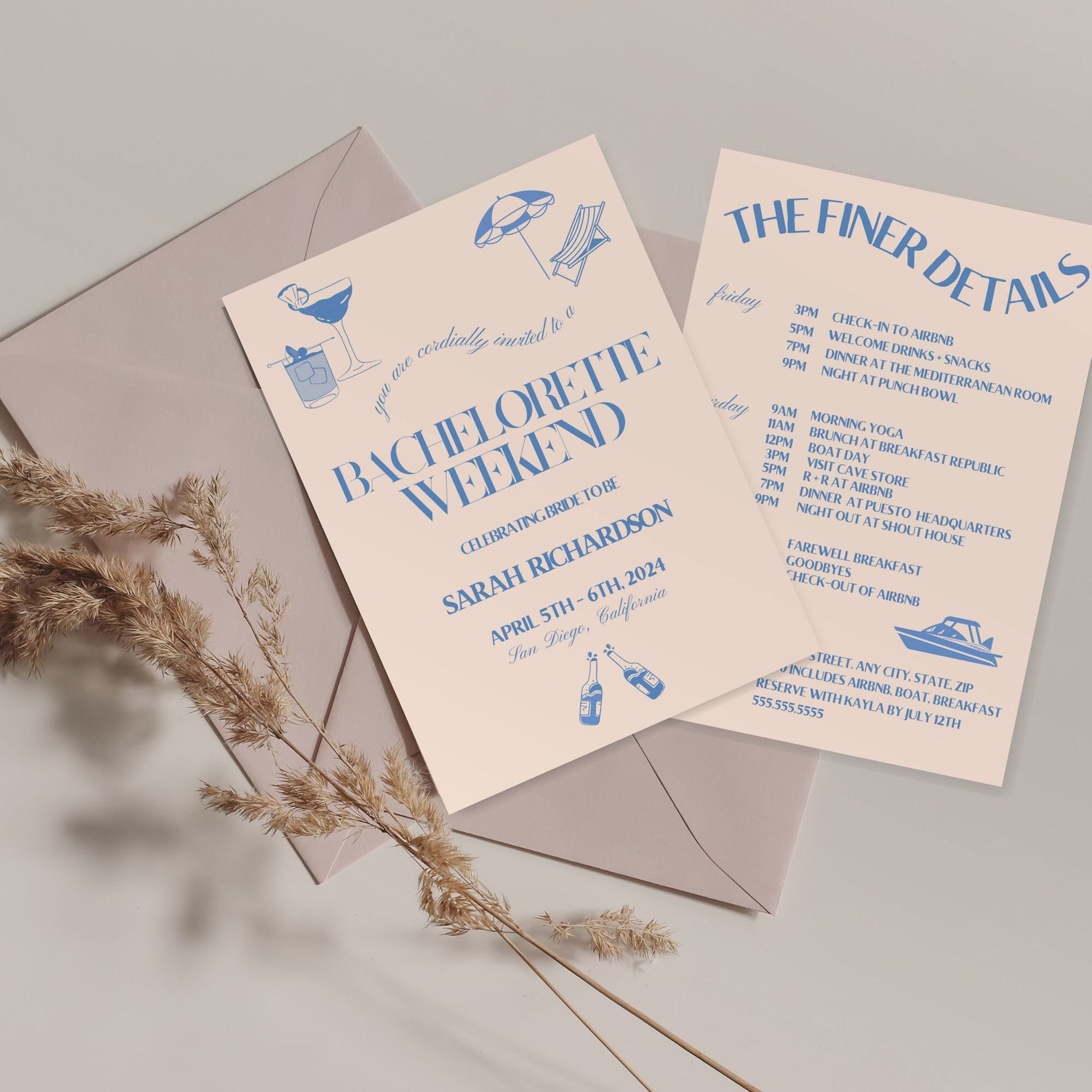 Coastal Luxe Bachelorette Weekend Invite Itinerary Template, Coastal ...