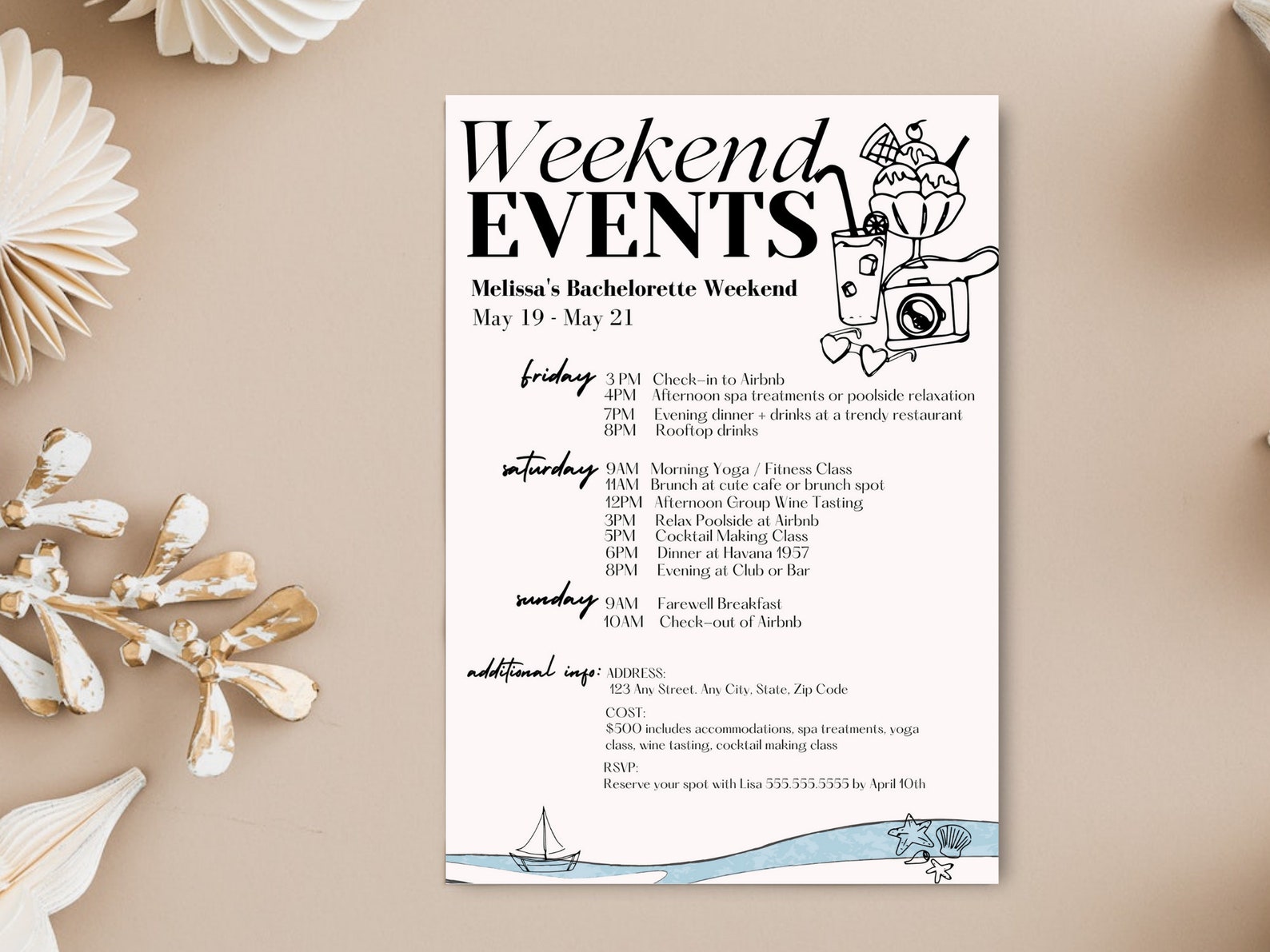 Last Splash Bachelorette Invite and Itinerary, Beach Bach Itinerary ...