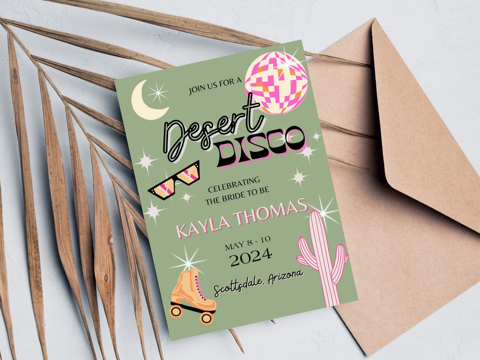 Desert Disco Bachelorette Invitation and Itinerary Template, Desert ...