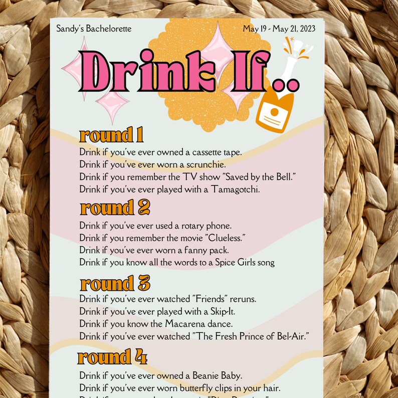 Retro Bachelorette Drink If Party Game Template Drink If - Etsy