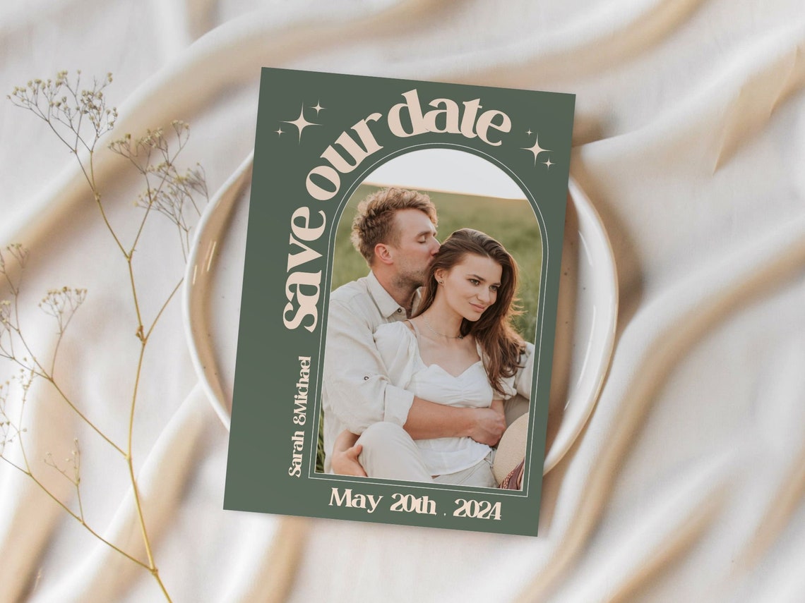 Retro Bold Save Our Date Template Save Our Date With Photo - Etsy
