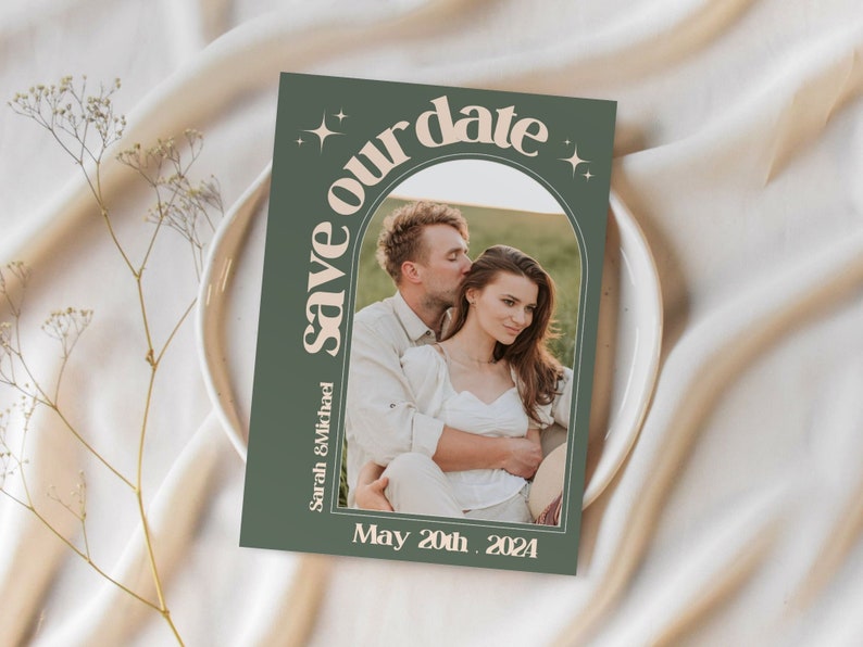 Retro Bold Save Our Date Template Save Our Date With Photo - Etsy
