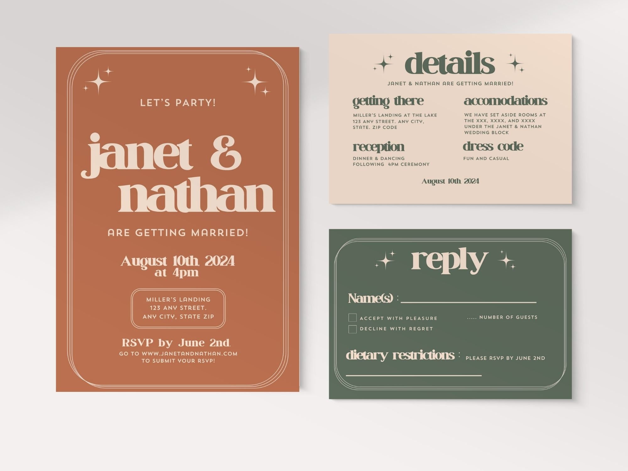 Retro Bold Wedding Invitation Suite Templates With Details and - Etsy