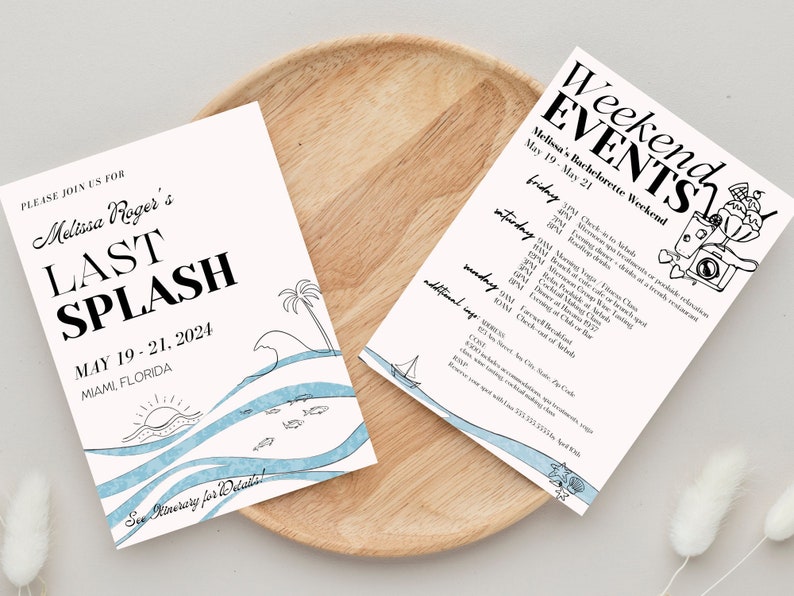 Last Splash Bachelorette Invite and Itinerary, Beach Bach Itinerary ...