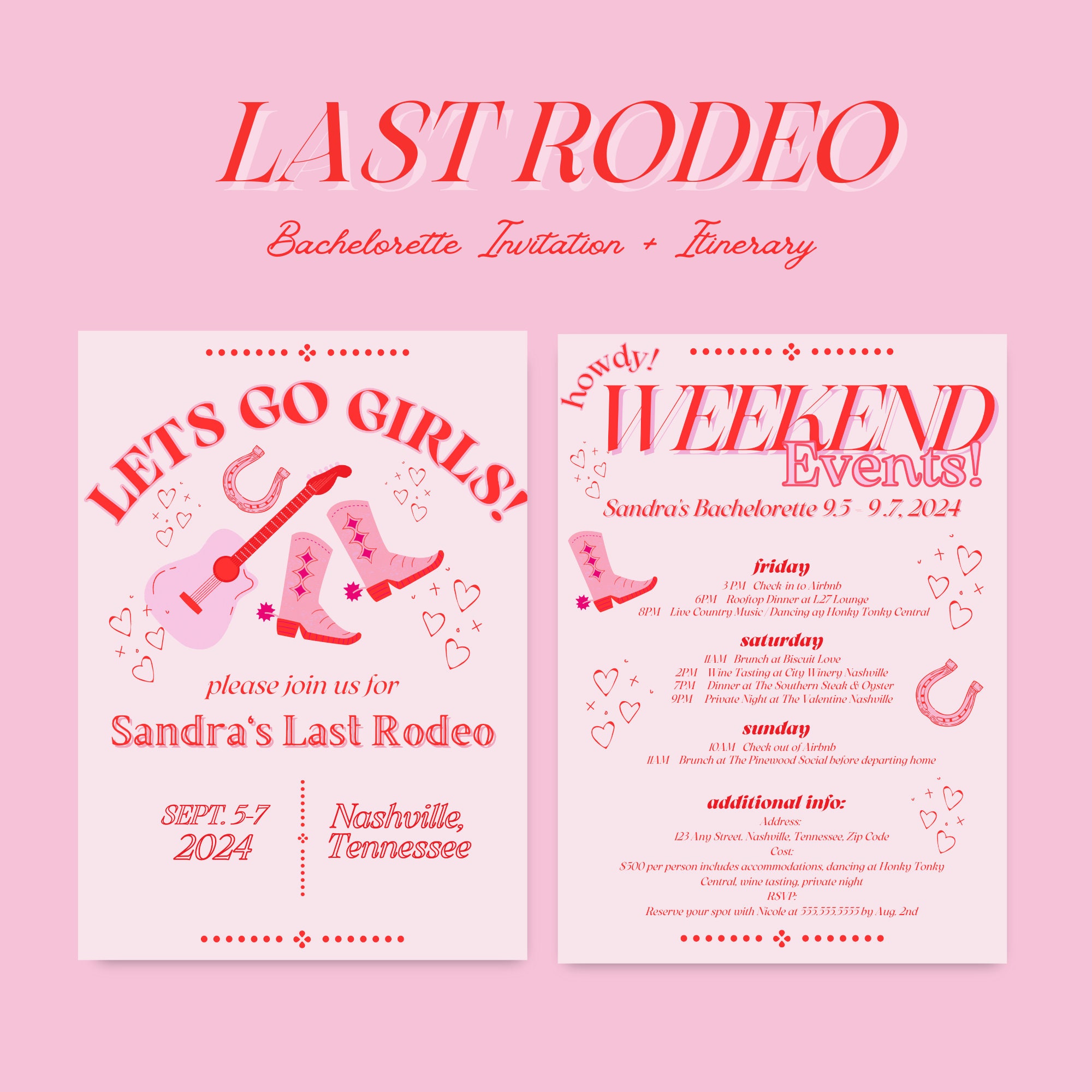 Last Rodeo Bachelorette Invitation and Itinerary Template, Last Rodeo ...