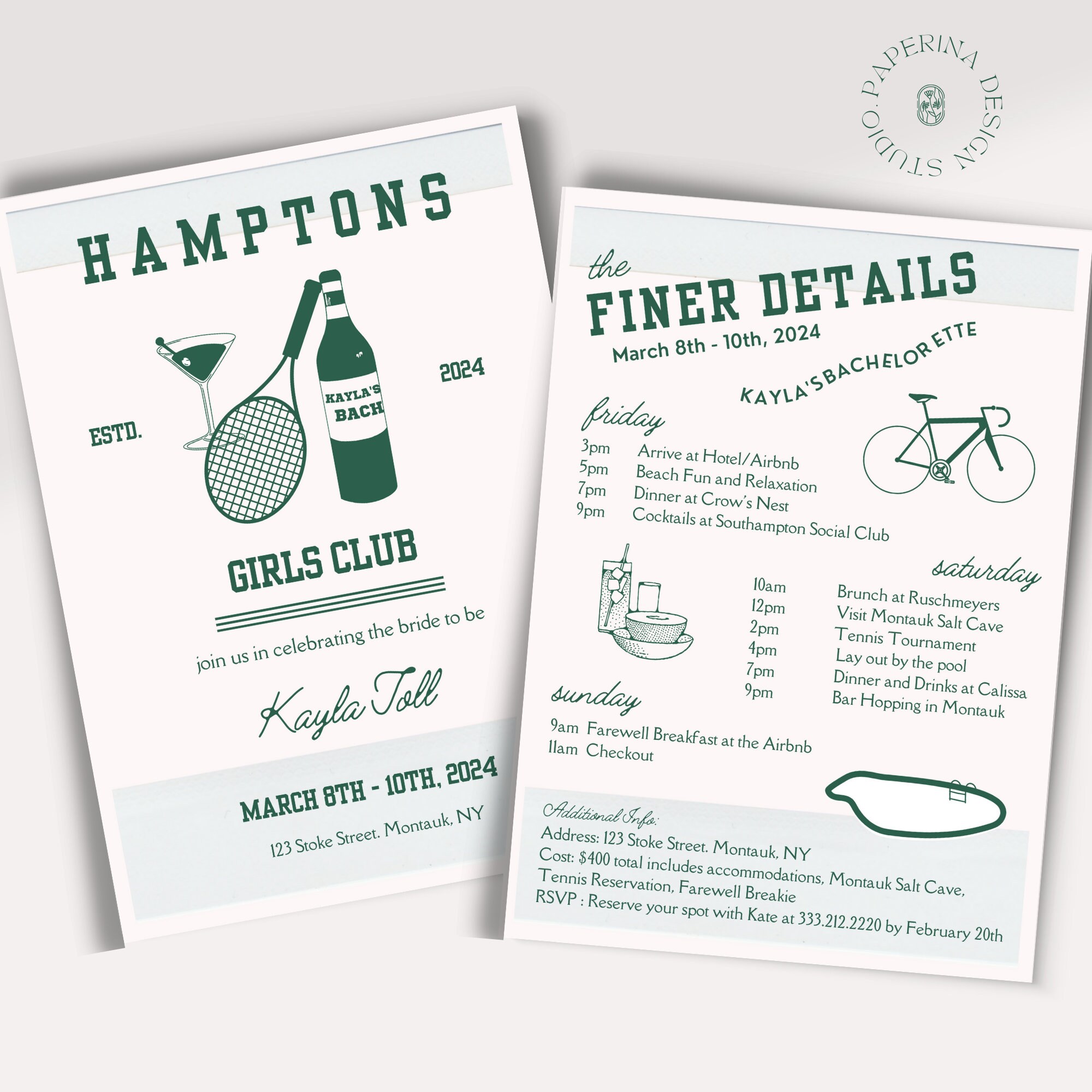 Country Club Bachelorette Invitation Template, Bachelorette Itinerary ...