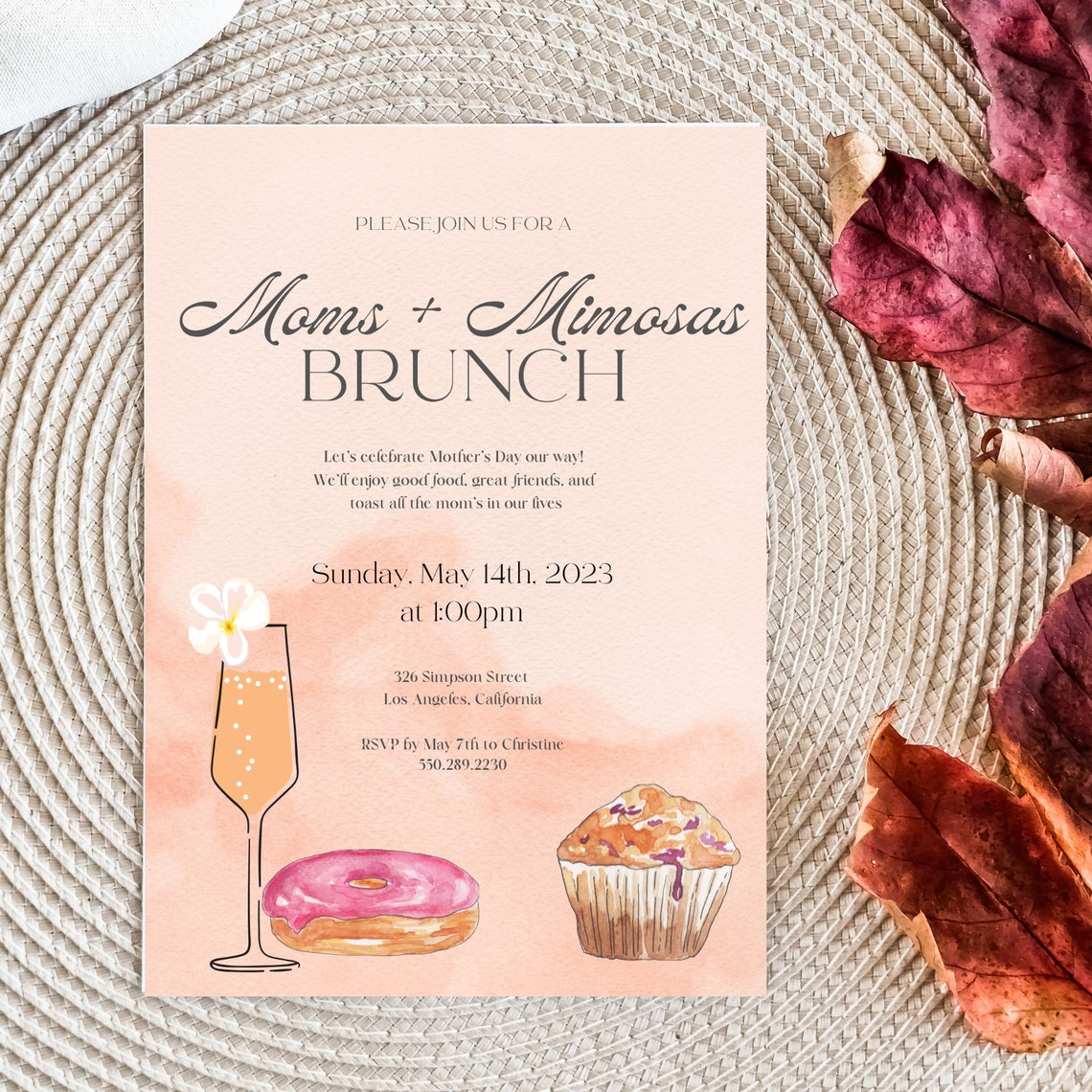 Moms and Mimosas Invitation Template, Mother's Day Invitation, Mother's ...