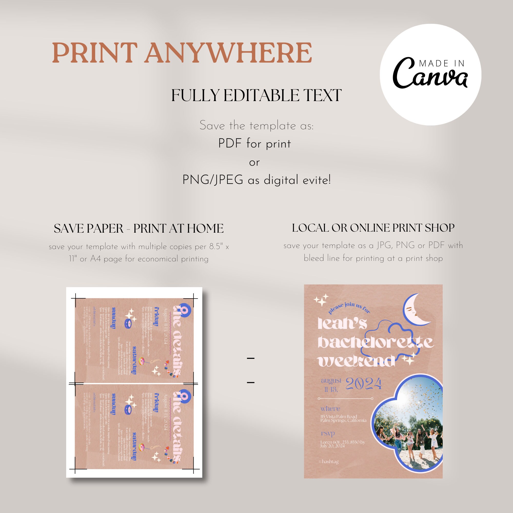 Country Club Bachelorette Invitation Template, Bachelorette Itinerary ...