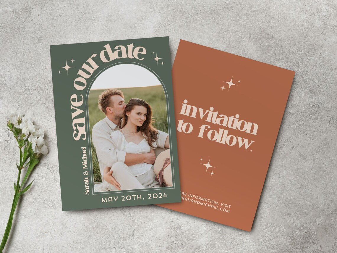 Retro Bold Save Our Date Template Save Our Date With Photo - Etsy