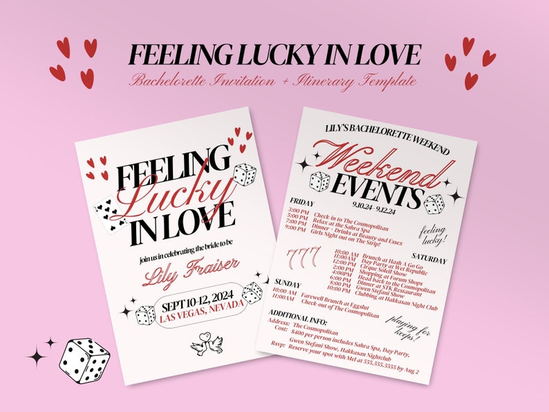 Lucky in Love Bachelorette Invite and Itinerary Template, Feeling Lucky ...
