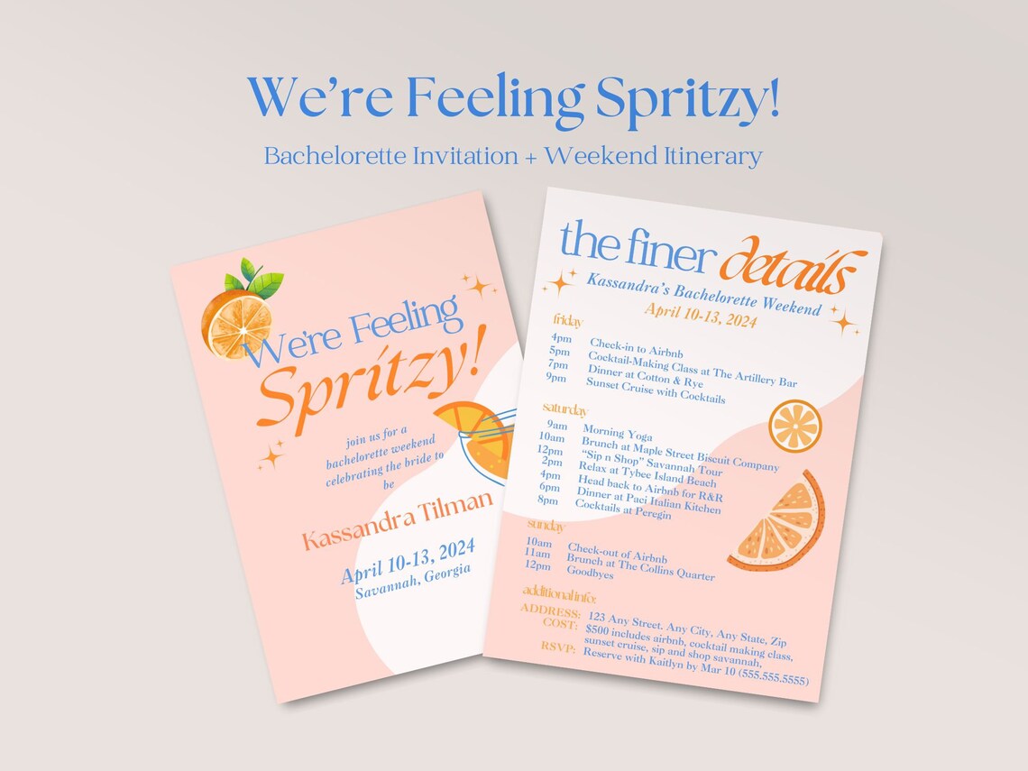 Feeling Spritzy Bachelorette Invitation and Itinerary - Etsy