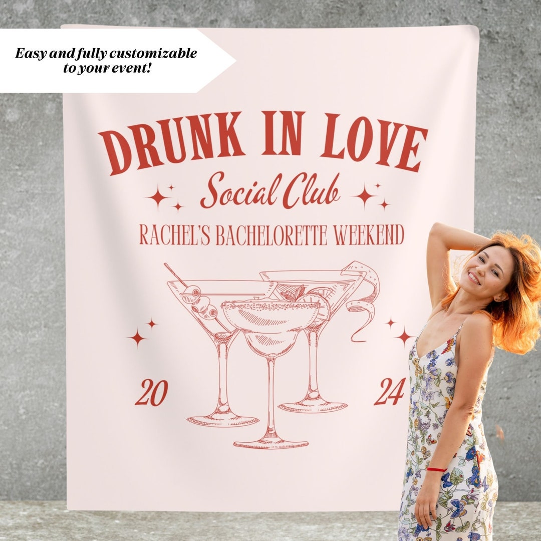 Custom Drunk in Love Club Bachelorette Party Banner, Personalized Girls ...