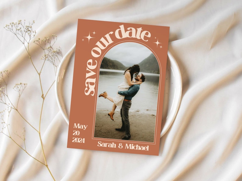 Retro Bold Save Our Date Template Save Our Date With Photo - Etsy