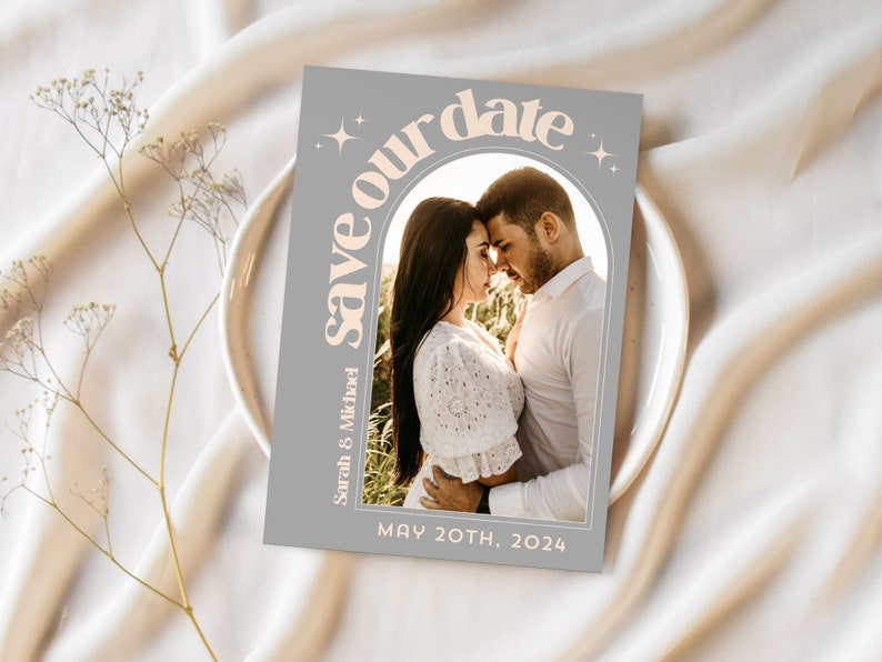 Retro Bold Save Our Date Template Save Our Date With Photo - Etsy