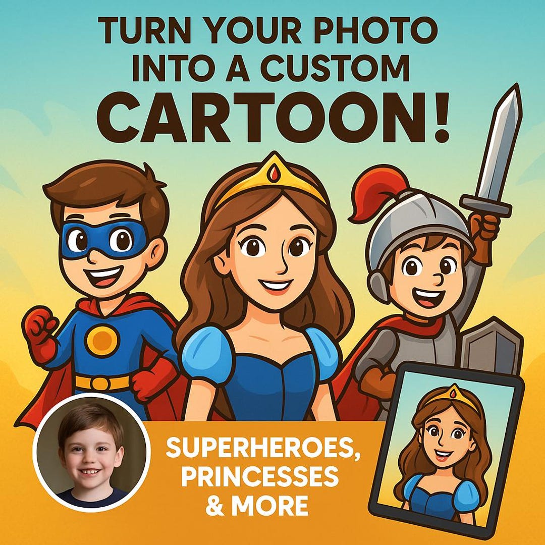 Custom Superhero and Princess Portrait Digital Cartoon From Your Photo ...