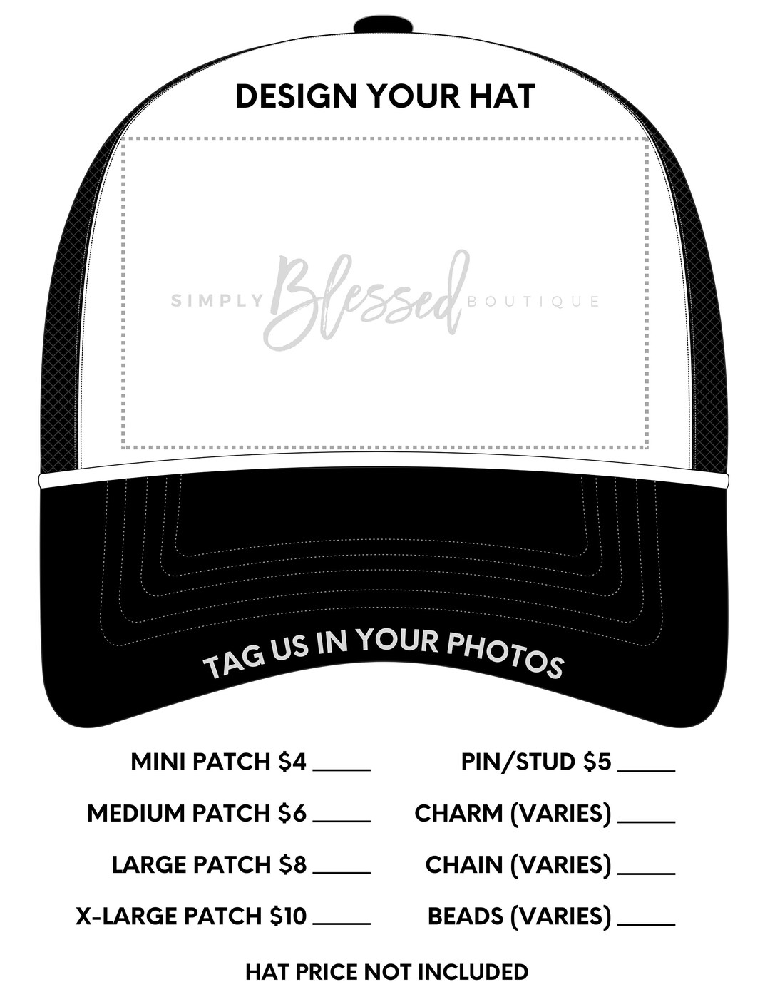 Custom Hat Bar Template | Easy to Edit | Print off for Your Customers ...