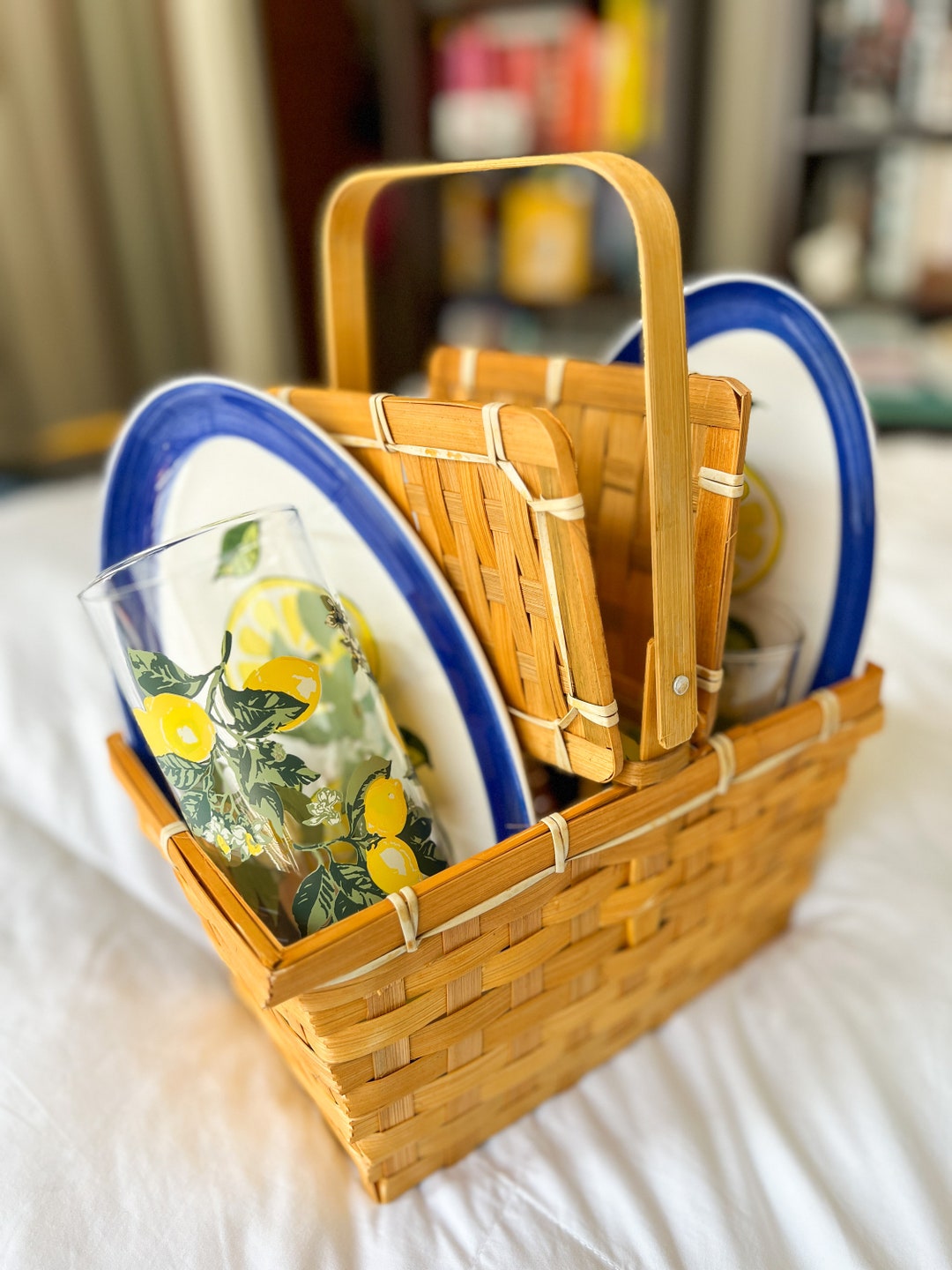 Lovely Lemon Summer Picnic Basket Set | Picnic Basket Set for 2 People ...