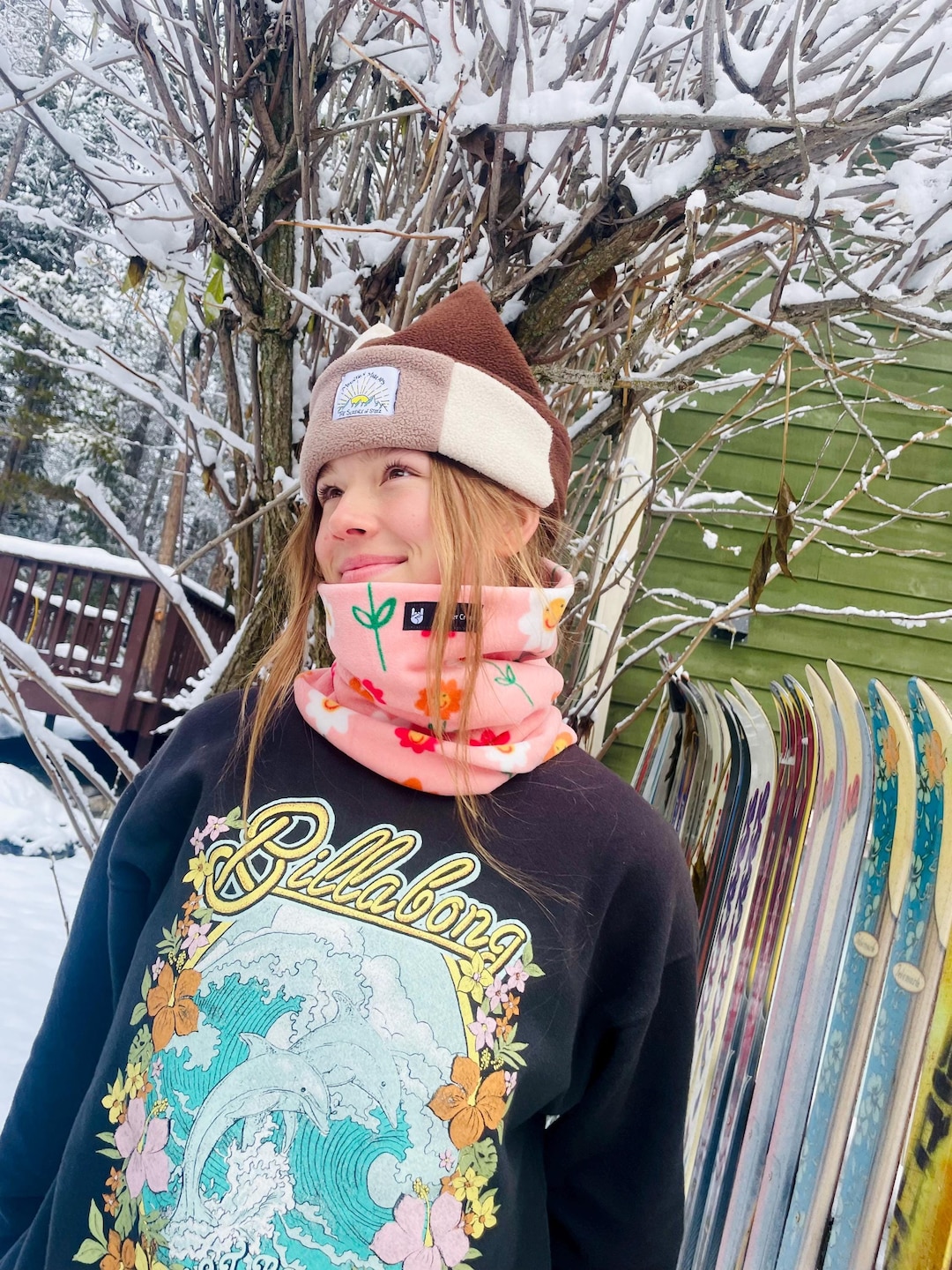 Pink Flower Ski Buff, Cozy Fleece Neck Gaiter, Face Mask - Etsy