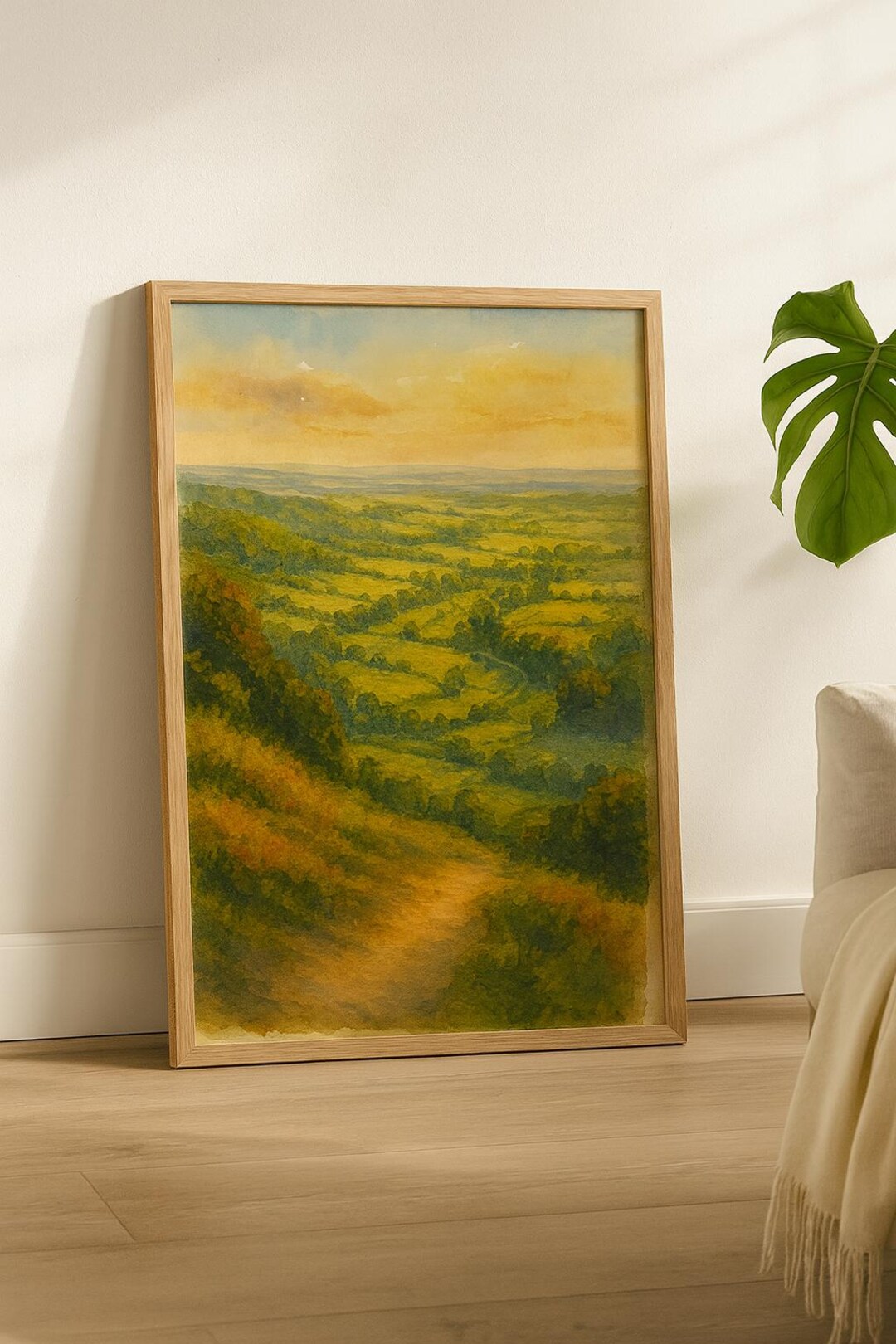 Box Hill Surrey Watercolor Print: Golden Hour Countryside Landscape - Etsy