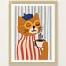 French Cat Coffee Print: Whimsical Animal Poster, Rustic Kitchen Decor ...