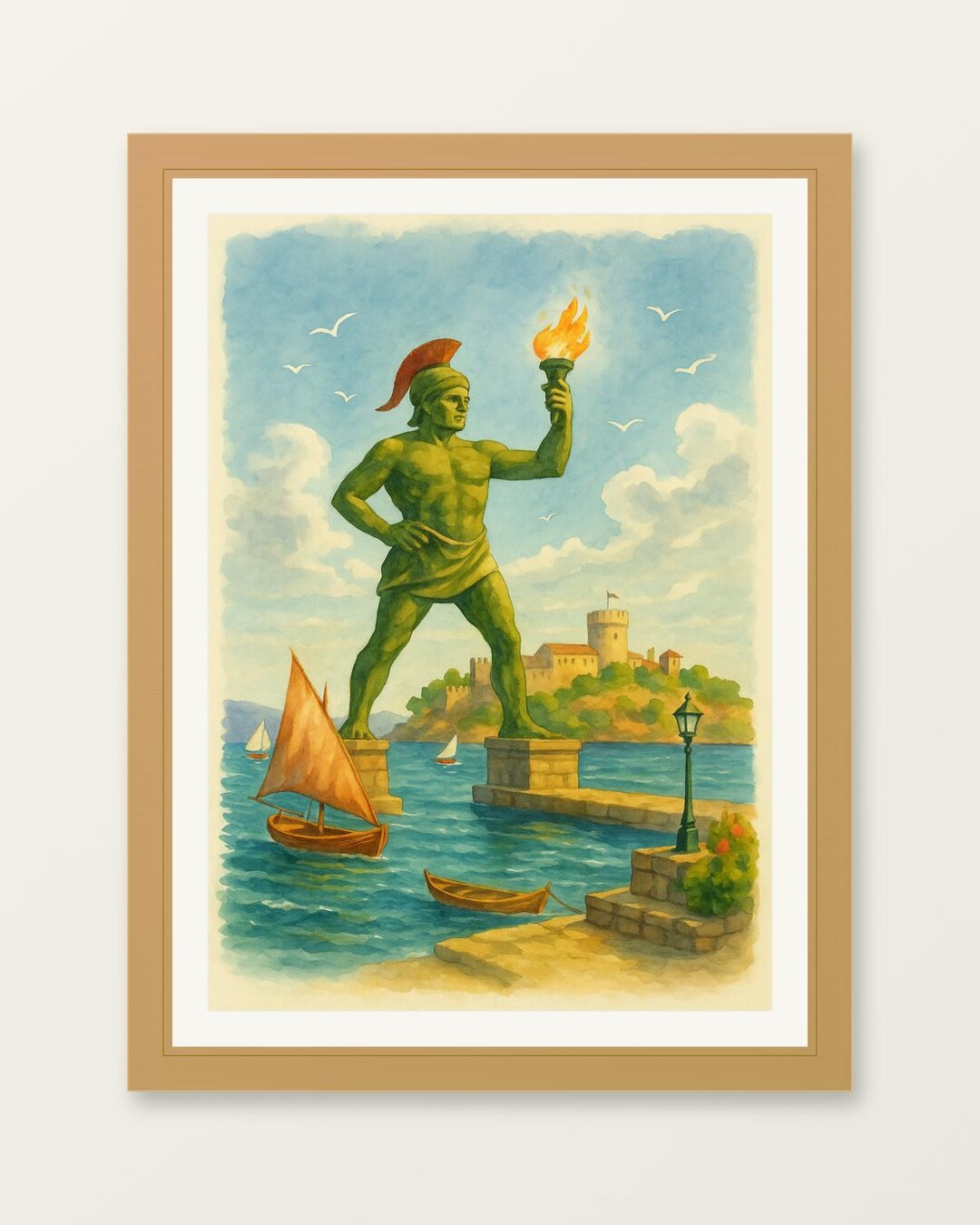 Colossus of Rhodes Poster: Watercolor Greece Travel Print - Etsy