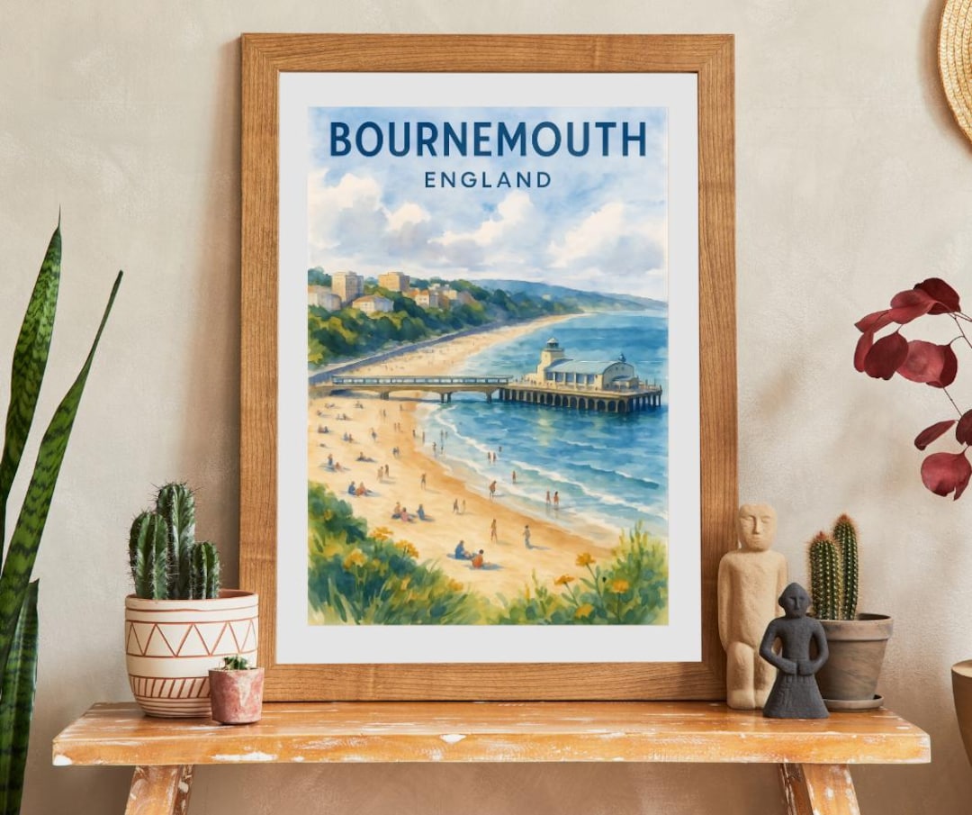 Bournemouth England Watercolor Poster: Dorset Travel Print - Etsy