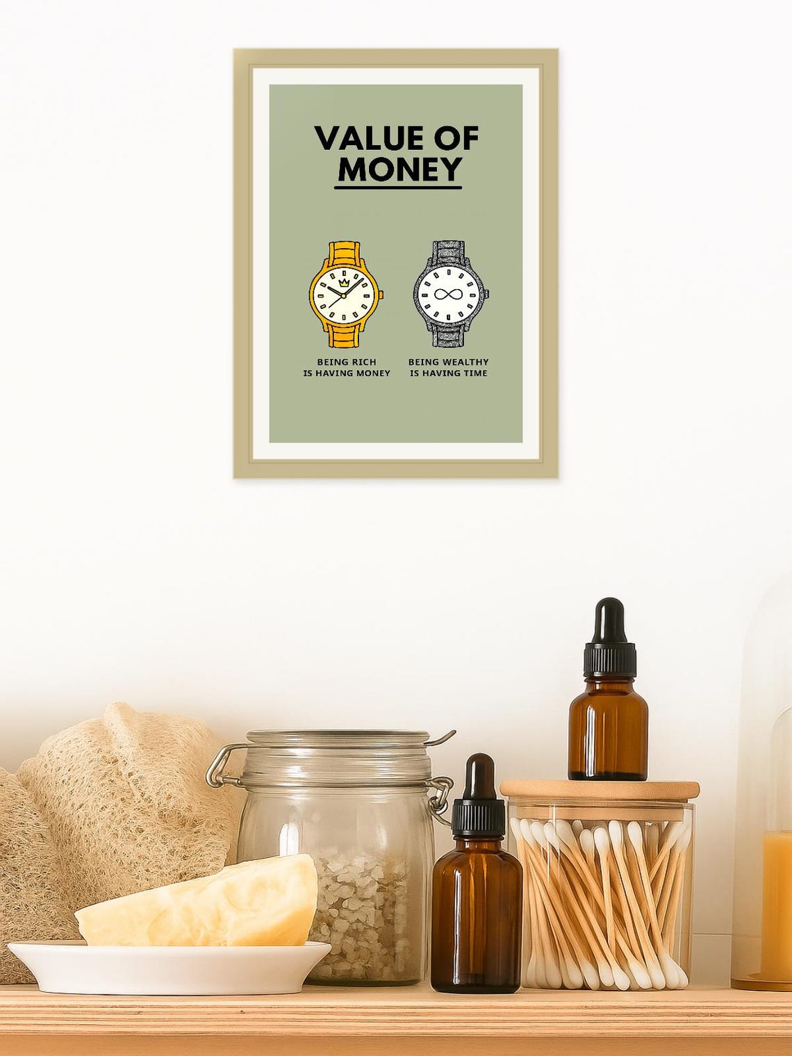 Rich Vs Wealthy Motivational Poster: Sage Green Minimalist Wall Art ...
