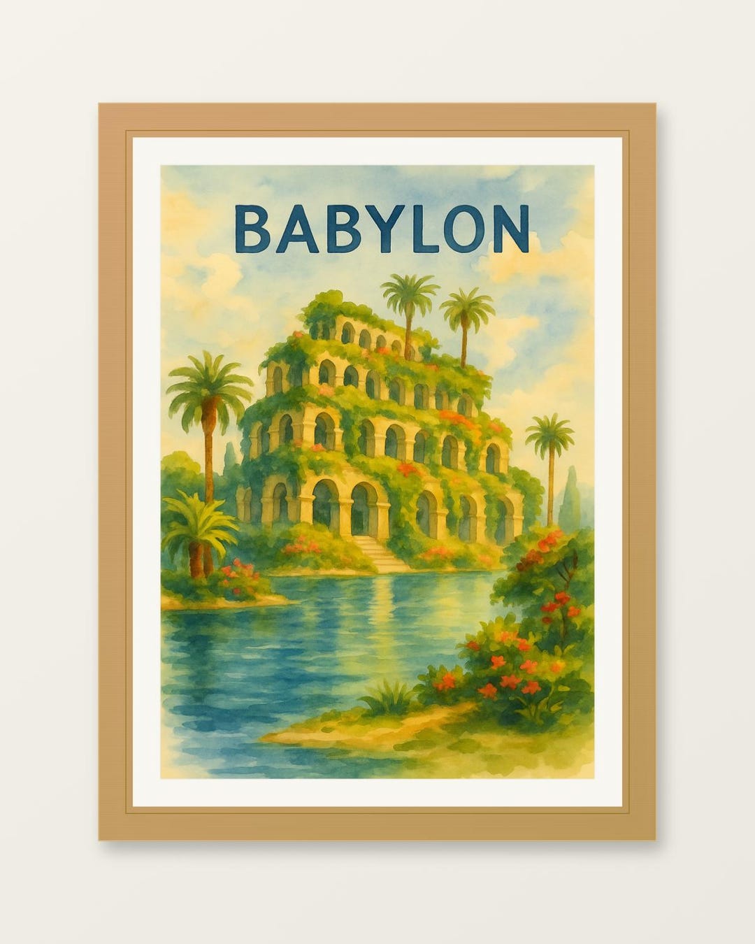 Hanging Gardens of Babylon - Watercolor - Bedroom Art, Office Art, Wall ...