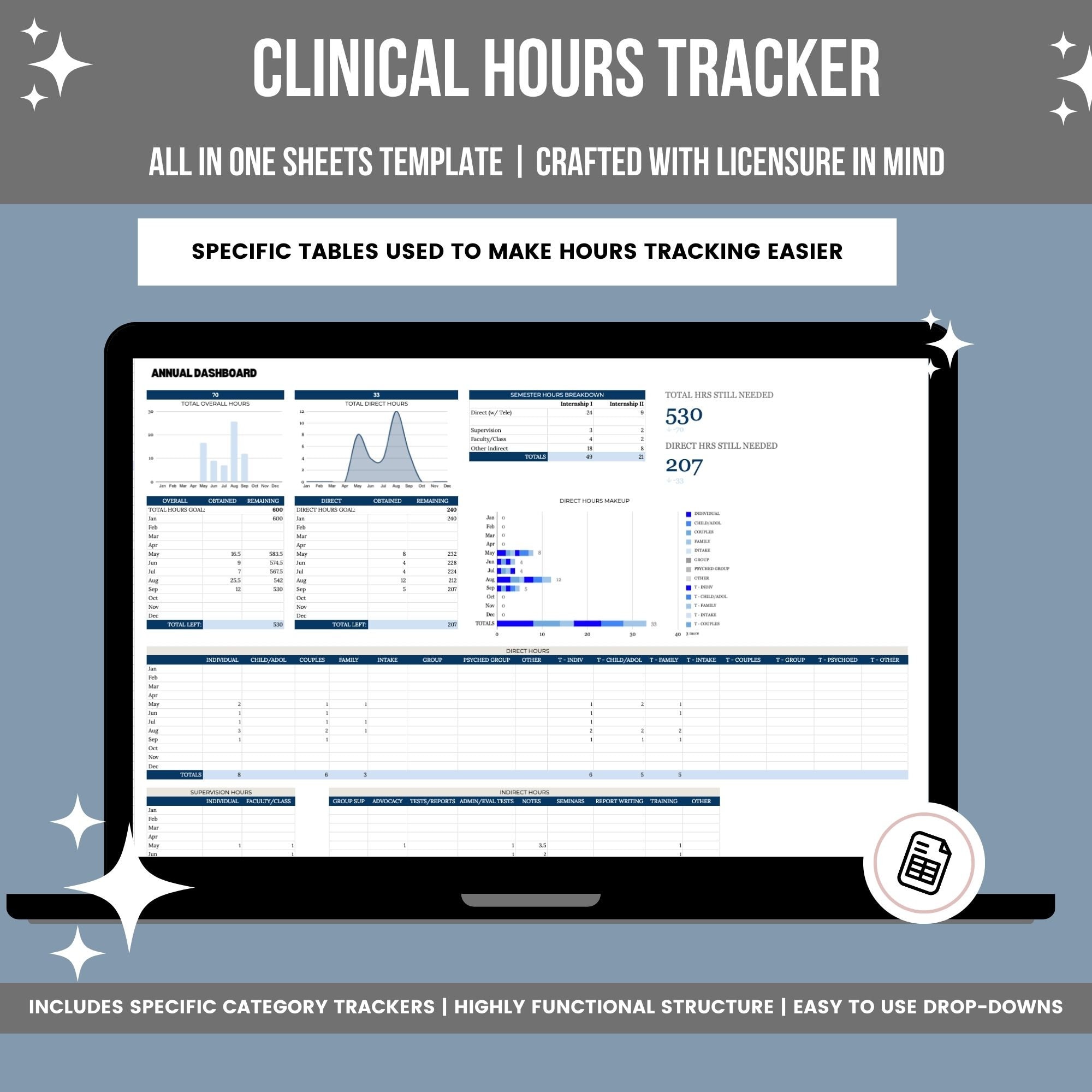 Dark Comprehensive Clinical Summer Fall Internship Hours Tracker ...