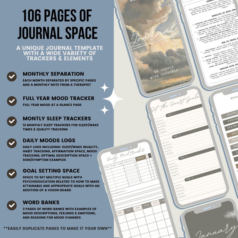 Comprehensive Mood Tracker | Clinician-developed Mental Health Journal ...