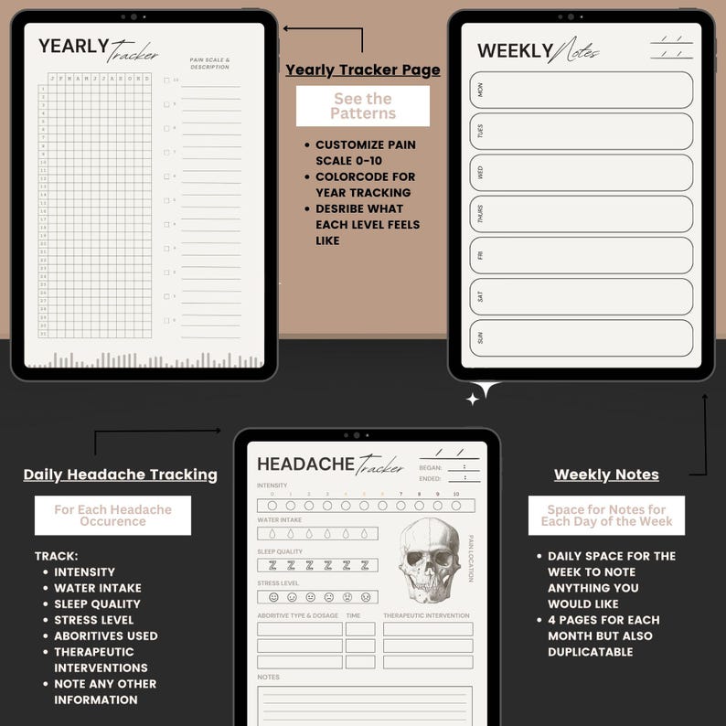 Headache Migraine Tracker Journal | Daily, Weekly, Yearly ...