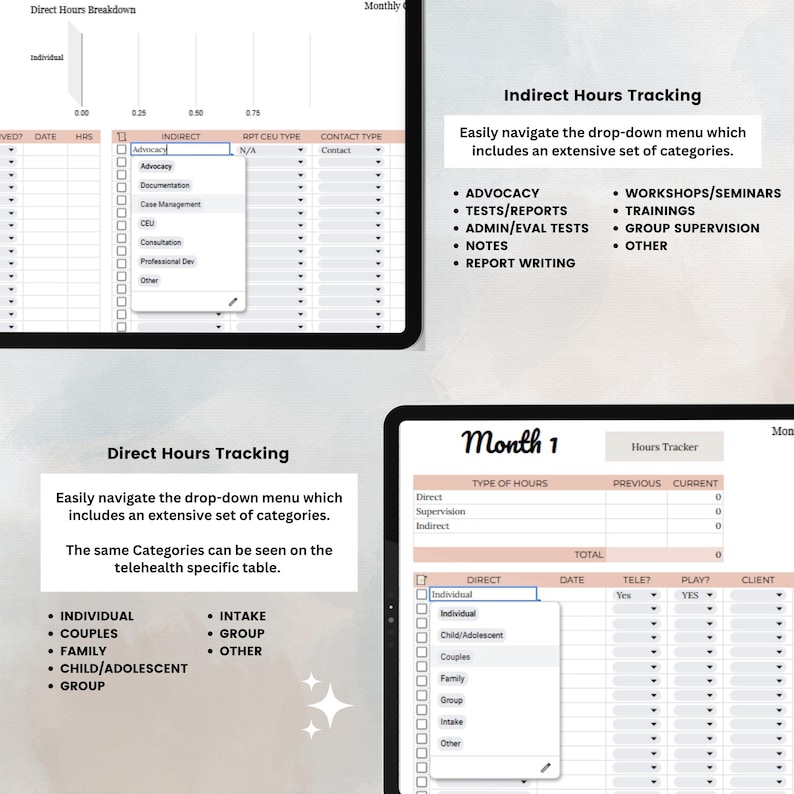 Licensure Undated Hours Tracker | Direct Hours Tracker | Clinical Hours ...