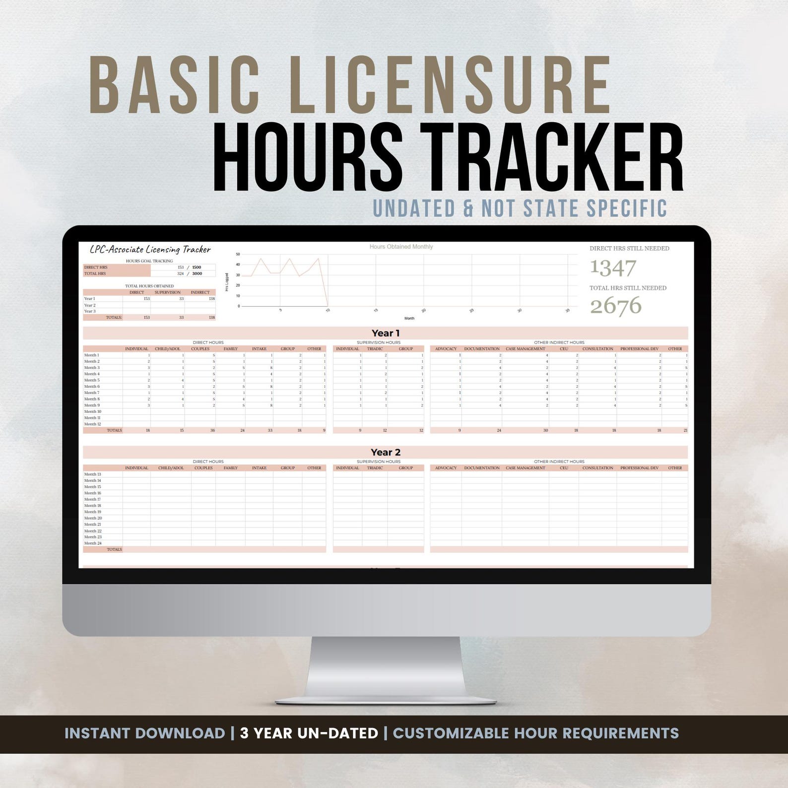 Licensure Undated Hours Tracker | Direct Hours Tracker | Clinical Hours ...
