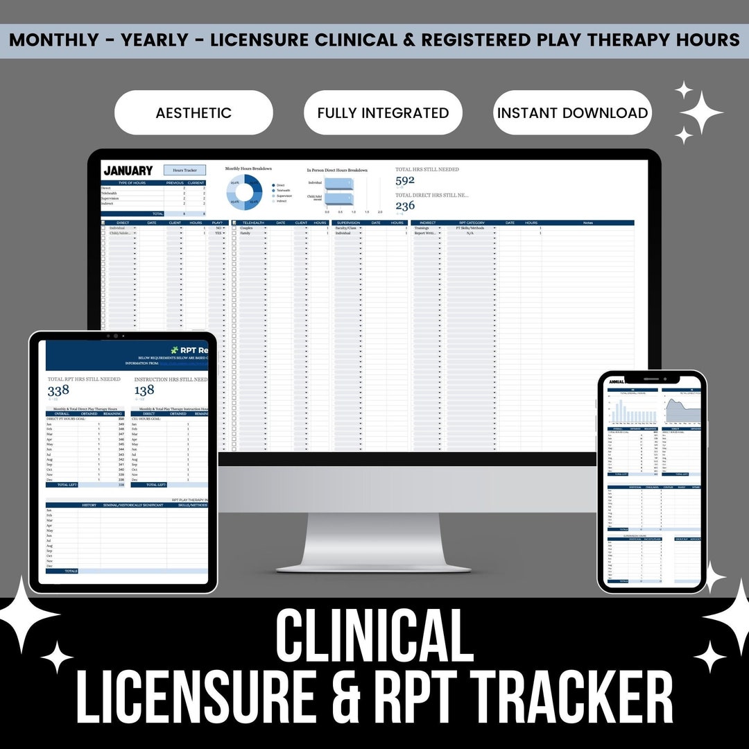 Neutral Clinical & Registered Play Therapy Hours Tracker Google Sheets ...