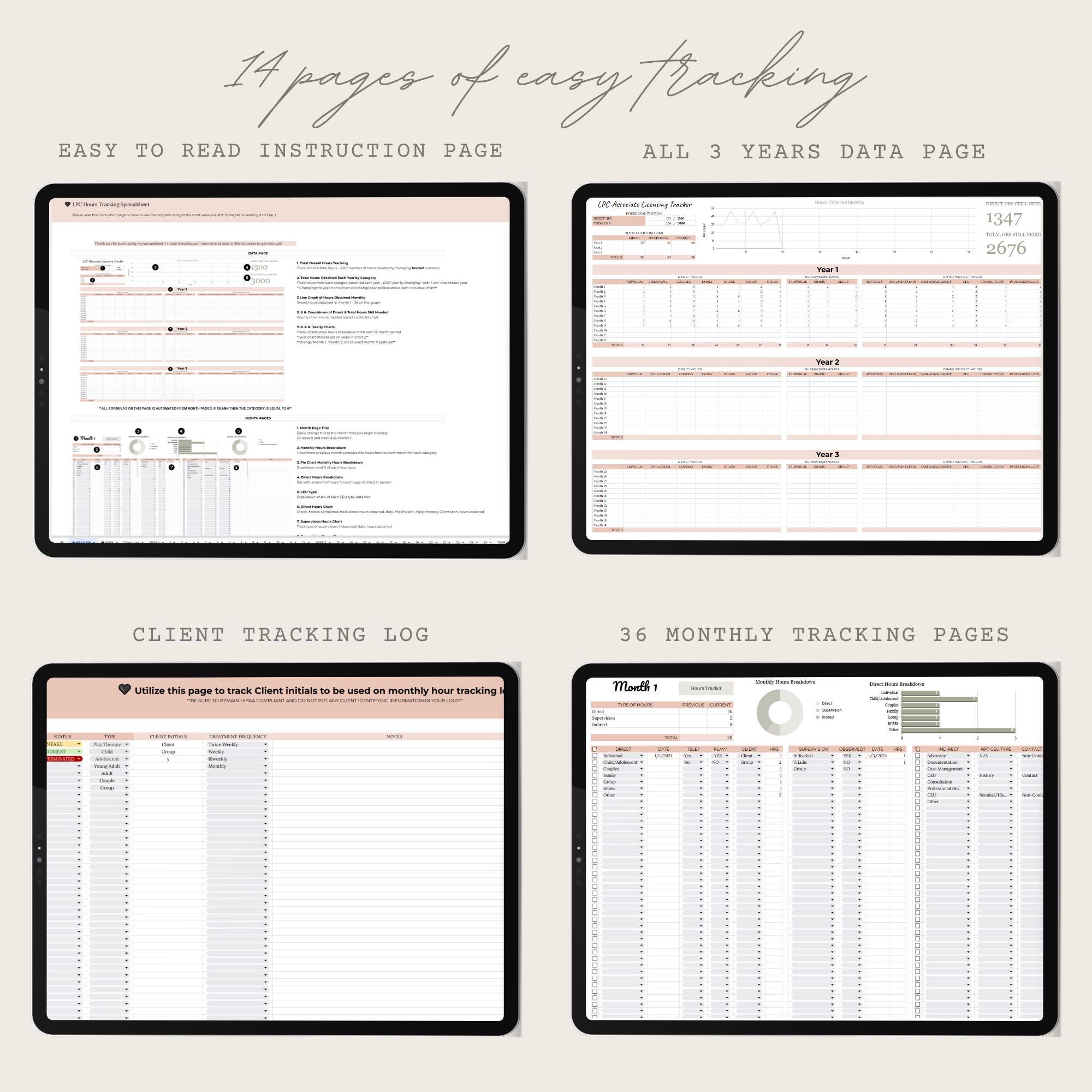 Licensure Undated Hours Tracker | Direct Hours Tracker | Clinical Hours ...
