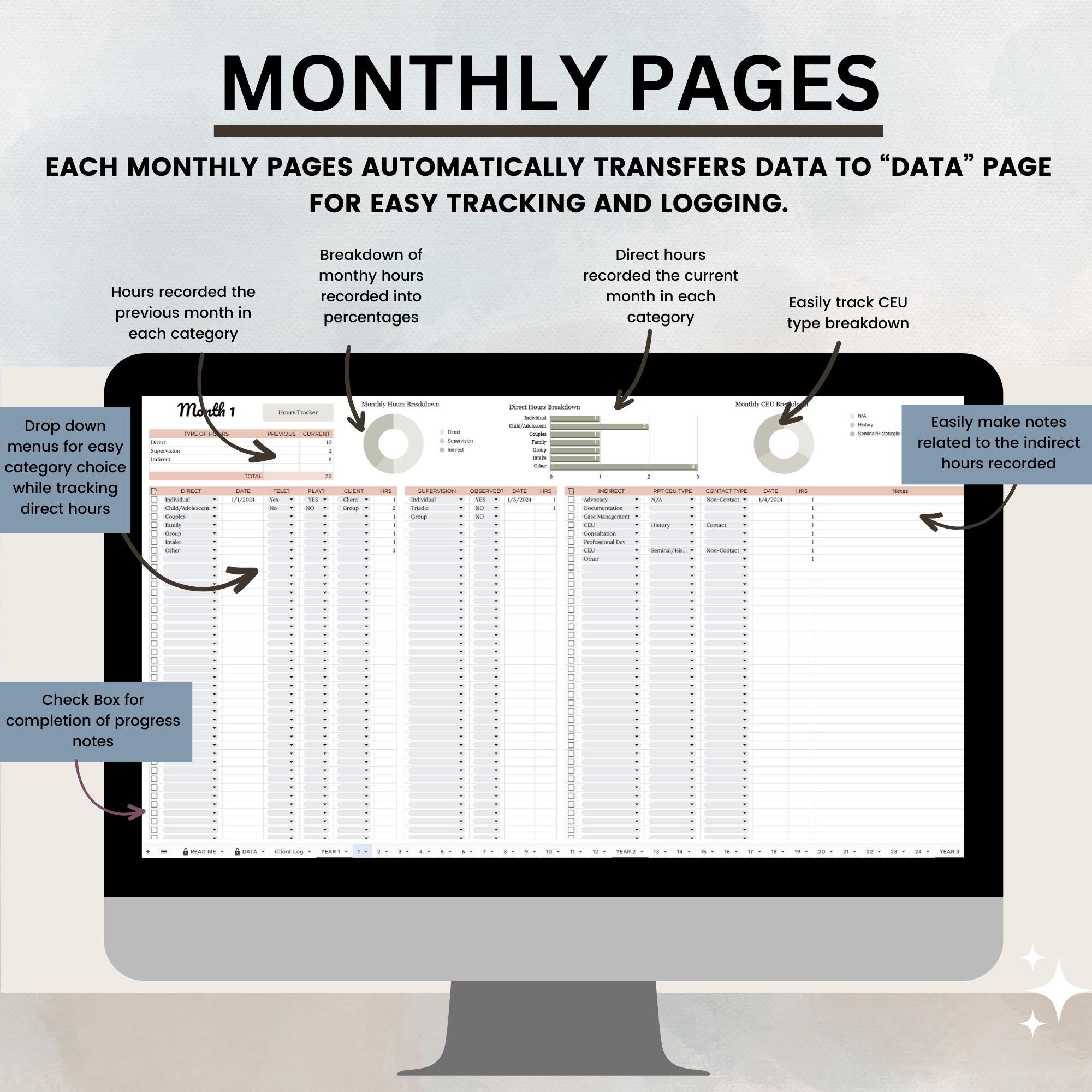 Licensure Undated Hours Tracker | Direct Hours Tracker | Clinical Hours ...