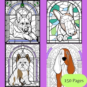 Dogs Stained Glass Window Coloring Page Bundle -150 PAGES- Bulldogs ...