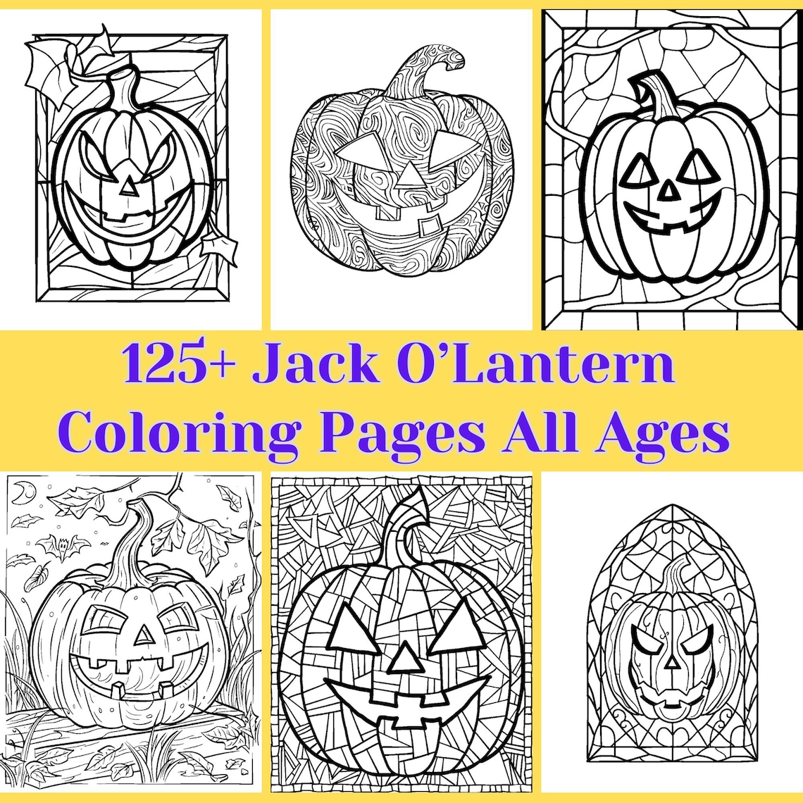 Jack O' Lantern Coloring Pages - 125+ Mosaics, Stained Glass (digital ...