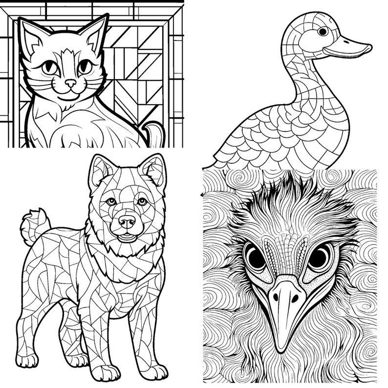 Farm Animals Coloring Page Bundle 150 PAGES Stained Glass ...