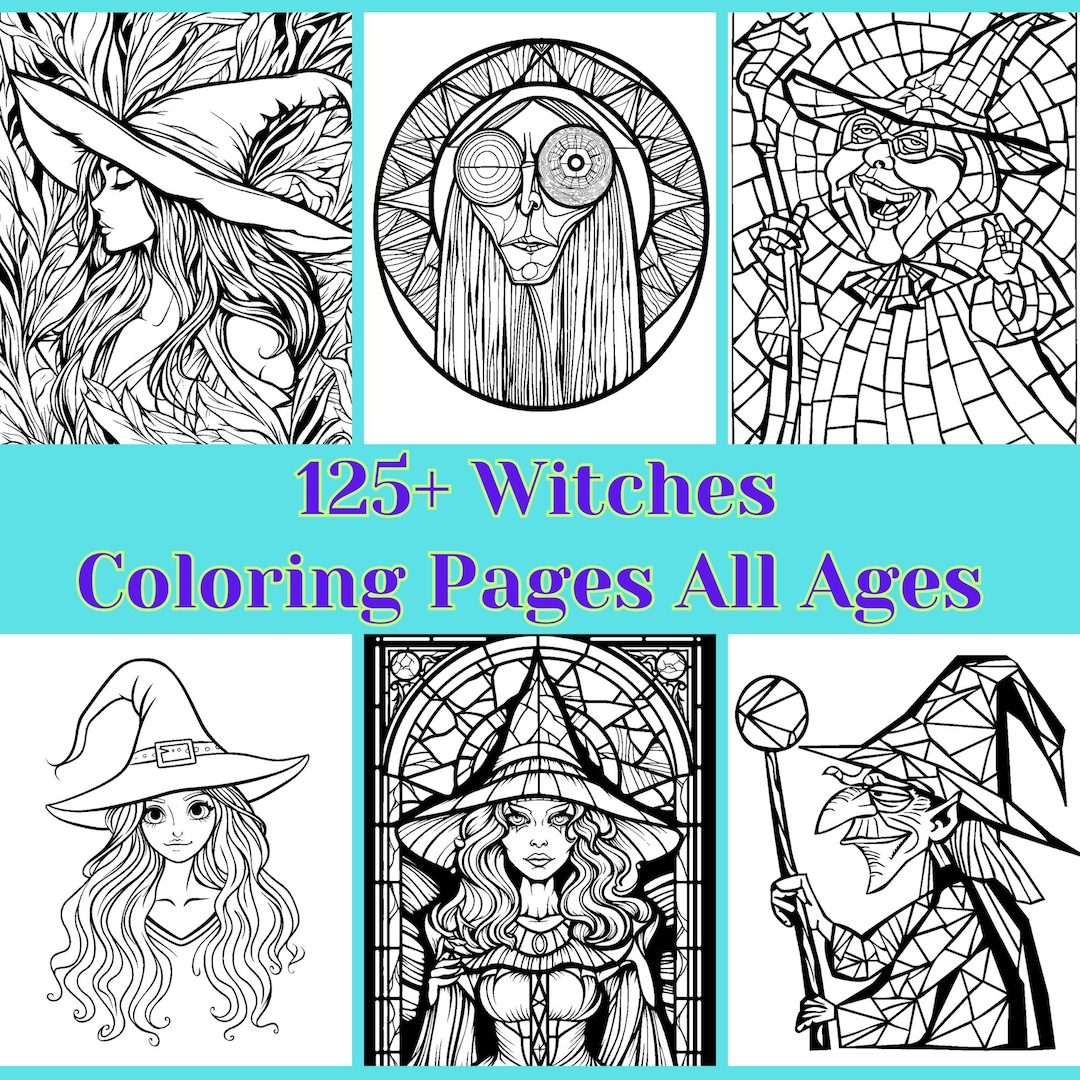 Witches Coloring Book – 125+ Pages, Mosaic and Stained Glass (PDF & PNG ...